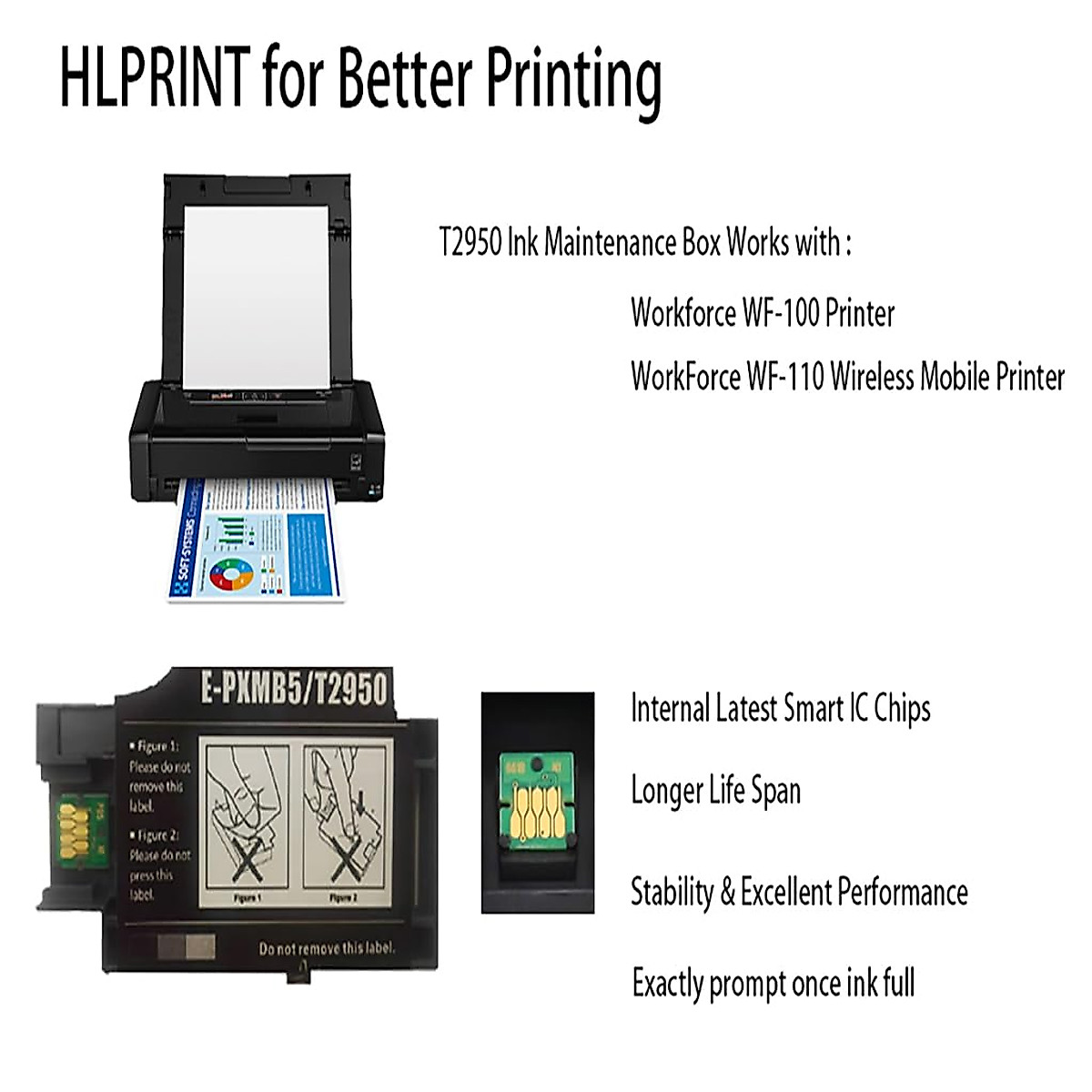 Remanufactured T2950 Ink Maintenance Box for Workforce WF-100 WF-110 Inkjet Printer 2 Pack