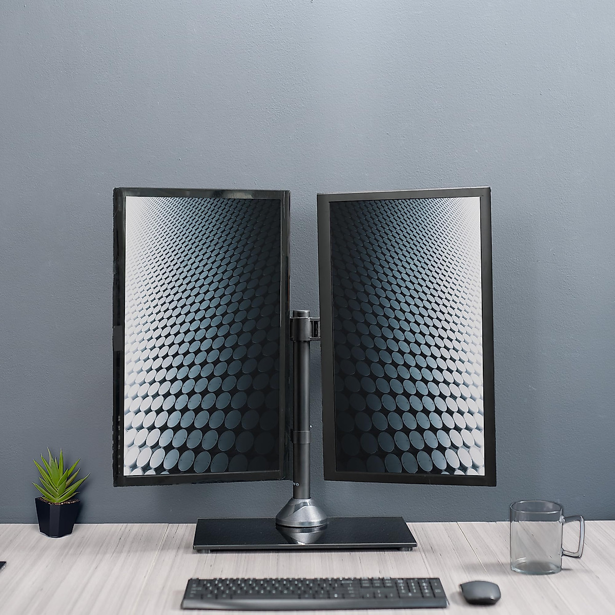 VIVO Freestanding Dual Monitor Stand with Sleek Glass Base and Adjustable Arms, Mounts 2 Screens up to 32 inch and 22 lbs Each, Black, STAND-V002FG