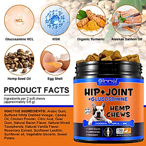 ZIXAOK Glucosamine for Dogs - Hip & Joint Supplement (150 Tablets, 13.2 oz) - Chews with Chondroitin, MSM & Hemp Oil for Arthritis Relief & Enhanced Mobility for All Breeds