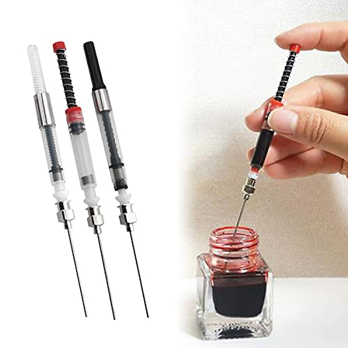 DGHAOP 6pcs Ink Syringe Filler Red+Black+Silver Ink Feeder Auxiliary Ink Absorber Syringe Tool for Ink Converter