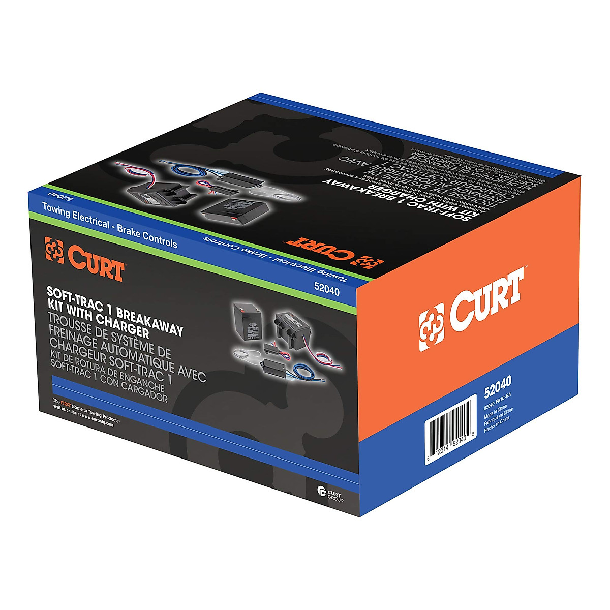 CURT 52040 Soft-Trac 1 Trailer Breakaway Switch Kit System with Battery and Charger , black