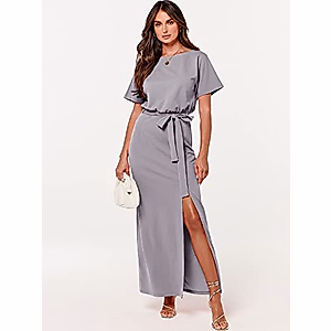 ANRABESS Women's Elegant Batwing Sleeve Tie Waist Long Dresses Formal Wedding Guest Cocktail Split Maxi Dress A951-huise-M
