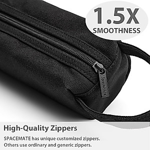 SPACEMATE Pencil Case Pouch Bag School Supplies for Girls and Boys, Heavy Duty Canvas Aesthetic Pen Case, Simple Zipper Stationery Bag for Women Men Adults, Black, 1200ml