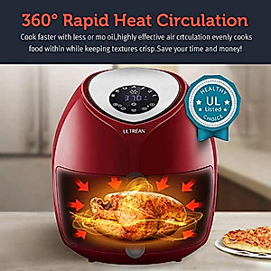 Ultrean Large Air Fryer 8.5 Quart, Electric Hot Airfryer XL Oven Oilless Cooker with 7 Presets, LCD Digital Touch Screen and Nonstick Detachable Basket, UL Certified, Cook Book, 1700W (Red)