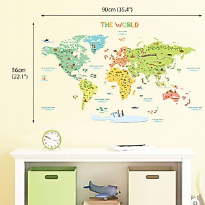 DECOWALL DWL-1616S Colourful World Map Kids Wall Stickers Wall Decals Peel and Stick Removable Wall Stickers for Kids Nursery Bedroom Living Room (Medium) d?cor