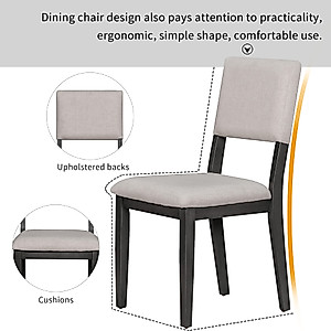 Bellemave 6-Piece Dining Table Set for 6 Kitchen Table Set with 4 Upholstered Chairs and Wooden Bench Rectangular Dining Room Set with H-Shaped Support Design for Kitchen, Dining Room (Grey)