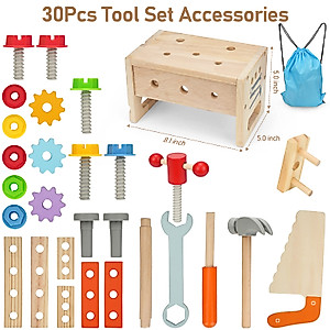 YLCCYABC Wooden Tool Set for Kids 3 4 5 Year Old, 30Pcs Educational STEM Toys Toddler Montessori Toys for Gifts for Boys Girls Age 3-5
