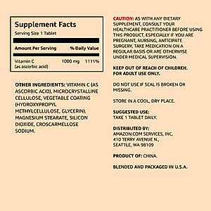 Amazon Elements Vitamin C 1000mg, Supports Healthy Immune System, Vegan, 300 Tablets, 10 month supply