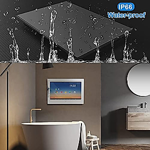 Haocrown 15.6 Inch Small Waterproof TV for Bathroom Showe Kitcken, Smart Touch Screen Mirror Television Built-in Android 11 System 2.4G/5G Wi-Fi Bluetooth (HG156BM, 2023)