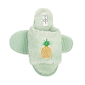Jessica Simpson Women's Plush Faux Fur Fuzzy Slide on Open Toe Slipper, Mint, Large