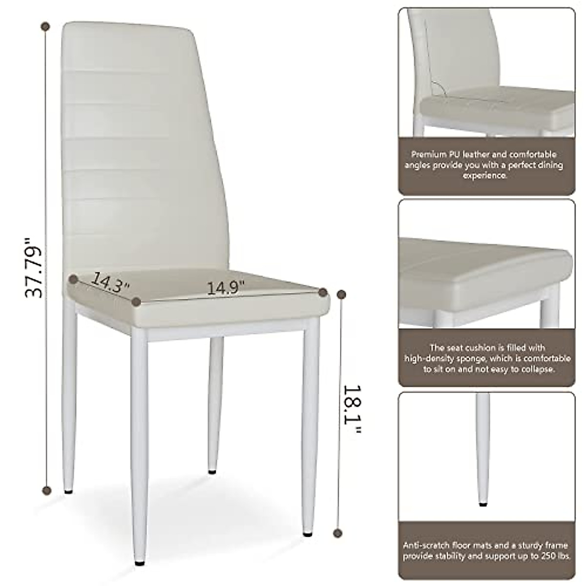 Recaceik Dining Table Set for 4, Kitchen Table and Chairs for 4, Faux Marble Kitchen Table Set with 4 Upholstered PU Leather Chairs, Dining Room Table Set for Kitchen Dining Room (White & White)