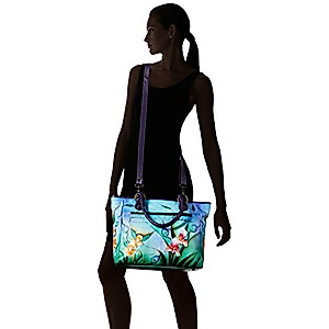 Anna by Anuschka Hand Painted Leather Women's Large Tote, Midnight Peacock