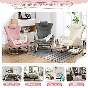 KINFFICT Accent Rocking Chair, Tufted Upholstered Glider Rocker for Nursery, Comfy Armchair with Side Pockets, Modern Lounge Arm Chair for Living Room, Bedroom (Upgraded Teddy Pink)