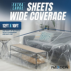 Haxdon 12 x 10 FT 10 Pack Extra Large Painter’s Plastic Drop Cloth Painting Sheet - Durable Dust Cover - Clear Plastic Sheet - Plastic Sheeting - Plastic Cover - Paint Drop Cloth