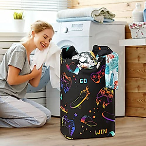 Kigai Gamepad Skateboard Laundry Hamper Large Waterproof with Handle Laundry Baskets Foldable Lightweight Durable Store Basket for Bathroom Bedroom