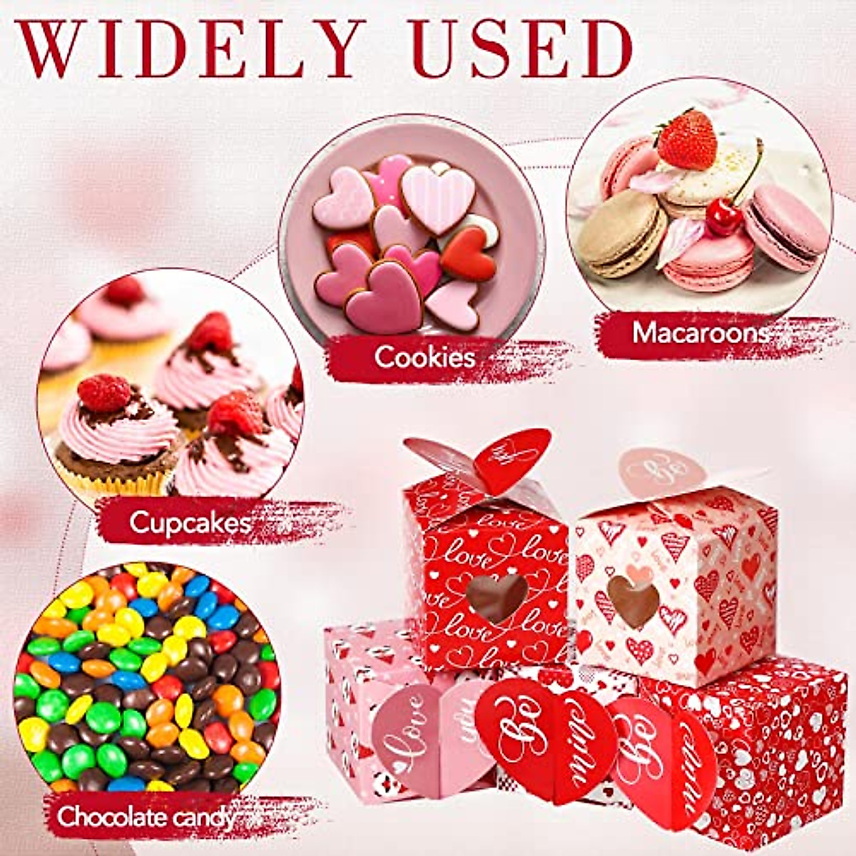 120 Pieces Valentine Cookie Boxes Valentine Treat Boxes with Window Heart Cupcake Boxes Valentines 3 Inch Valentines Candy Goody Container for Valentines Wedding Birthday Party Favors