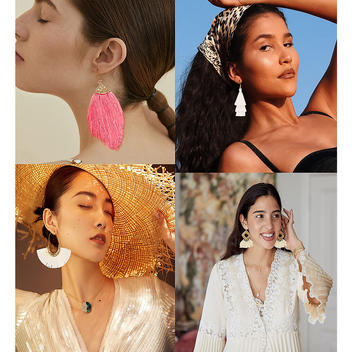 TOSGMY 9-12 Pairs Rattan Earrings for Women Handmade Boho Tassel Earrings Lightweight Acrylic Earrings Set (D)