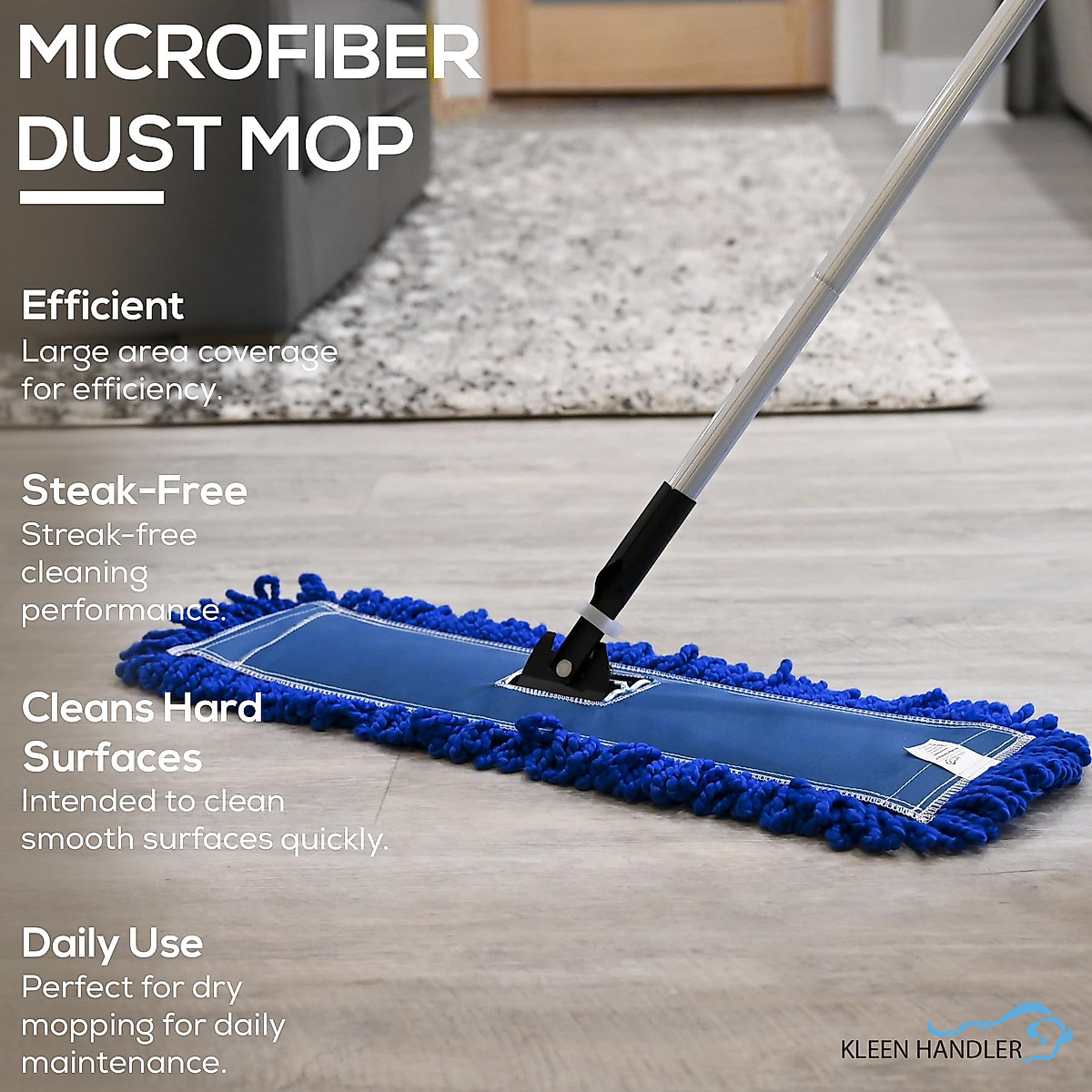 Kleen Handler 24 inch Microfiber Dust Mop | Medium Washable Commercial Mop Head Replacement, Pack of 3