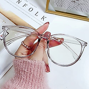 Rewhey Transparent Computer Glasses Frame Women Men Anti Blue Light Round Eyewear Blocking Glasses Optical Spectacle Eyeglass (Pink)