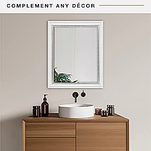 MCS - 83049 22x28 Inch Embossed Accent Wall Mirror, 27 x 33 Inch, White Wood Grain with Silver Trim Finish