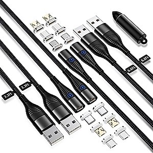 YKZ 3 in 1 Magnetic Charging Cable 4Pack with a Tips Storage, 15W Fast Charger USB Cable with Type C/MicroUSB and i-Product Magnetic Connector Universal for Phone, Tablet (1M+2M)