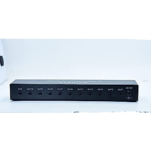 aux Mini Jack TRS 3.5 mm Input 1 in 10 Out Channel Headphone Amplifier Stereo Audio Amp with 12V 1A Power Adapter Distributor Headphone Splitter for Studio and Stage Black