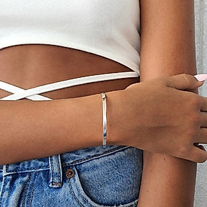 XIJIN 4Pcs Silver Beaded Bracelets Set Stainless Steel Friendship Cuff Bangle Bracelets for Women