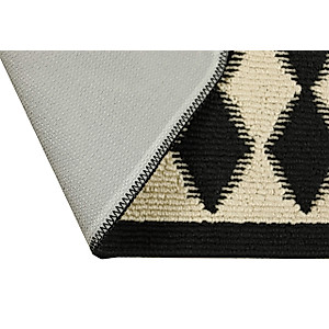 Marina Decoration Decor Luxury Non-Slip Rubber Backing Safety Ultra Water Absorbent Soft Woven Fluffy Runner Area Carpet Floor Mat Indoor Kitchen Rug, Black Pumice Geometric Design 2 Pieces Set