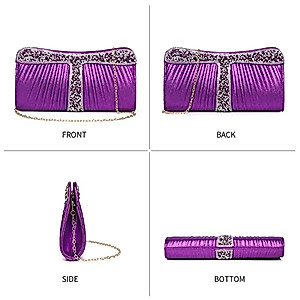 GESU Womens Clutch Purse Rhinestone Evening Bag Wedding Bridal Prom Purse Formal Party Handbag. (Purple)