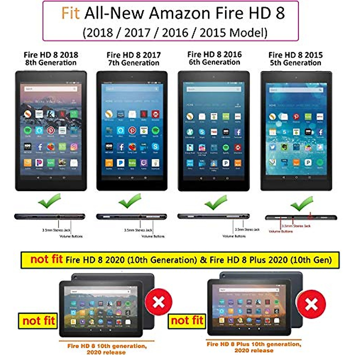 UUcovers for Amazon Kindle Fire HD 8 Tablet 2018/2017/2016/2015 Case 8th/7th/6th/5th Generation, Folio Stand Synthetic Leather Magnetic Wallet TPU Back Shockproof Cover with Card Slots, Pink Flower