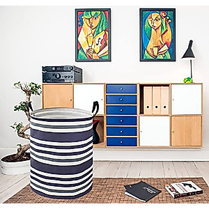 NTAOHAMPER Baby Boy Laundry Basket,Round Kids Laundry Hamper,Collapsible Storage Bin with Handles for Bedroom,Gift Basket,Room Decor(Blue Stripes)