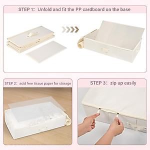 Wedding Dress Storage Box - Wedding Dress Preservation Box with 1 Pair Microfiber Gloves and 20 Sheets of Acid Free Tissue Paper, Bridal Essentials, Heirloom Breathable Wedding Keepsake Box (Beige)