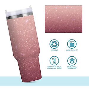 Rose Gold Glitter Sparkle 40 oz Tumbler with Handle and Straw Lid, Sequins Insulated Coffee Cup Reusable Stainless Steel Water Bottle Travel Mug Cupholder Friendly,Gifts for Women Men