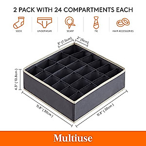 Lifewit Drawer Organiser Divider, Set of 2 Fabric Foldable Dresser Grids Wardrobe Storage Bedroom Closet Storage Boxes for Storing Socks, Underwear, Ties, Scarves, Grey