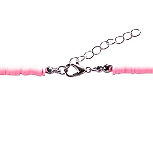 BlueRica Shark Tooth on Boho Vinyl Fimo Heishi Beads Necklace (Pink)