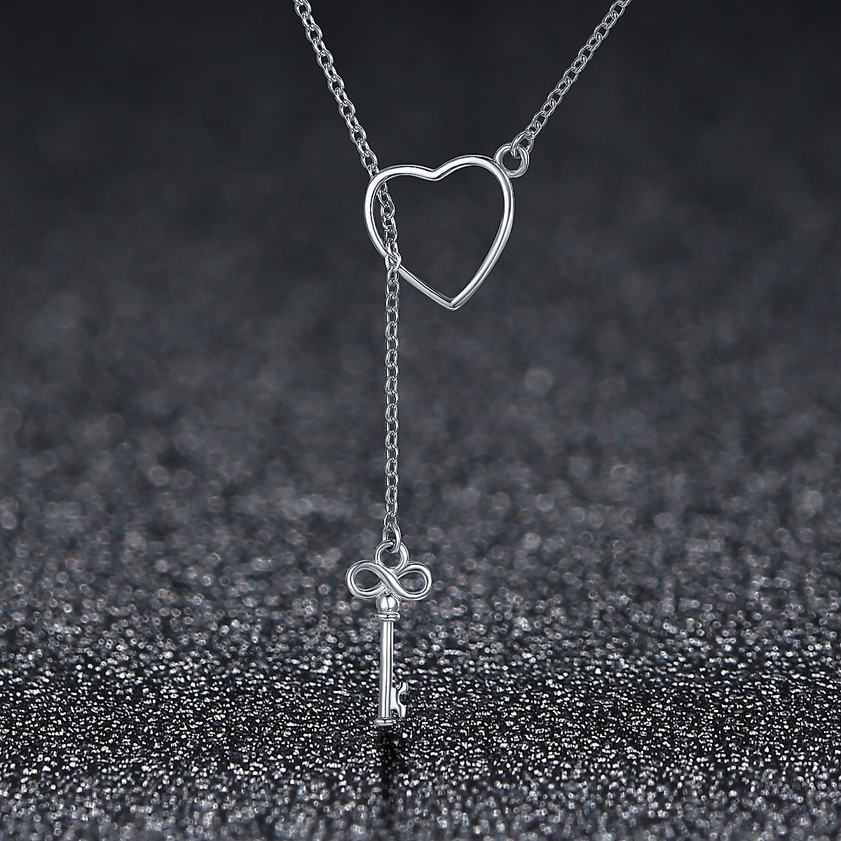 Presentski 925 Sterling Silver Y Lariat Necklace Chain Valentines Day Jewelry with Infinity Key Pendant,Love Heart Necklaces for Women Daughter