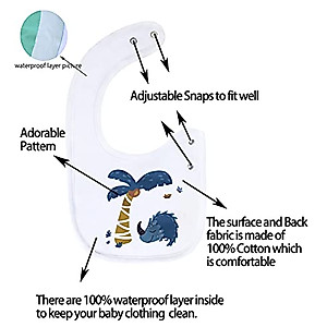 Maiwa 6 Pack Cotton Waterproof Dinosaur Baby Bibs for Boys for Drooling Eating Teething with Snaps,OEKO-TEX certified print