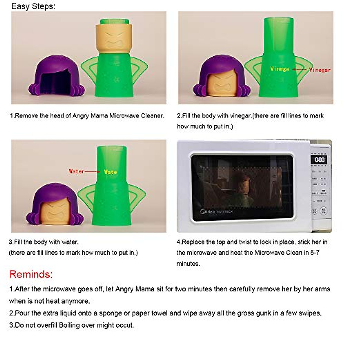 iflymars Angry Mama Microwave Oven Cleaner, Fast Action Steam Kitchen Gadget,Just Add Vinegar and Water (Green)