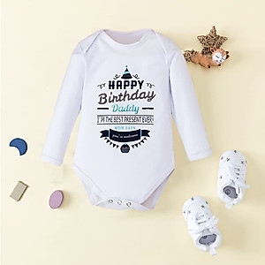G-Amber Happy Birthday Daddy Baby Boys Girls Romper Bodysuit Infant Funny Letter Long Sleeves Jumpsuit Outfit 3-6Months