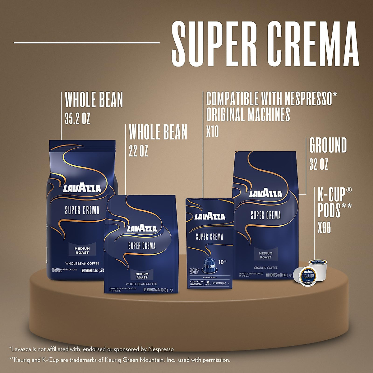 Lavazza Super Crema Whole Bean Coffee Blend, light-Medium Espresso Roast, 2.2 Pound (Pack of 1) ,Premium Quality, Aromatic, Mild and creamy