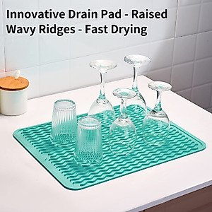 ZLR Silicone Dish Drying Mat for Kitchen Counter, Eco-Friendly Quick Dry Dish Mat, Easy Clean Multi Usage Drying Matt, Heat Resistant Trivet, 12" x 16" Large, Mint Green