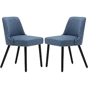 MINCETA Dining Chair,Morden Wood Leg Upholstered Kitchen Chair Set of 2,Performance Fabric in Navy