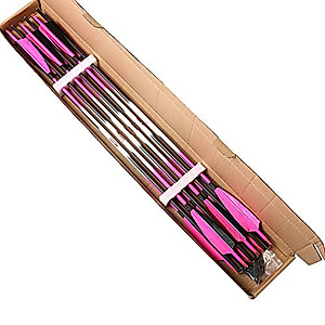 Linkboy Archery Spine 300-600 Arrows Pure Carbon ID6.2mm Shaft Fluorescent Pink Turkey Vanes Points Bow Hunting Shooting 6PCS (Spine 300 30inch)