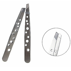 DIEWU Stainless Steel Tweezers for Eyebrows Bevel Precision Tweezers with Sharp Needle, Threading Tweezers Makeup Tools,Silver,(AMX3R035T7US)