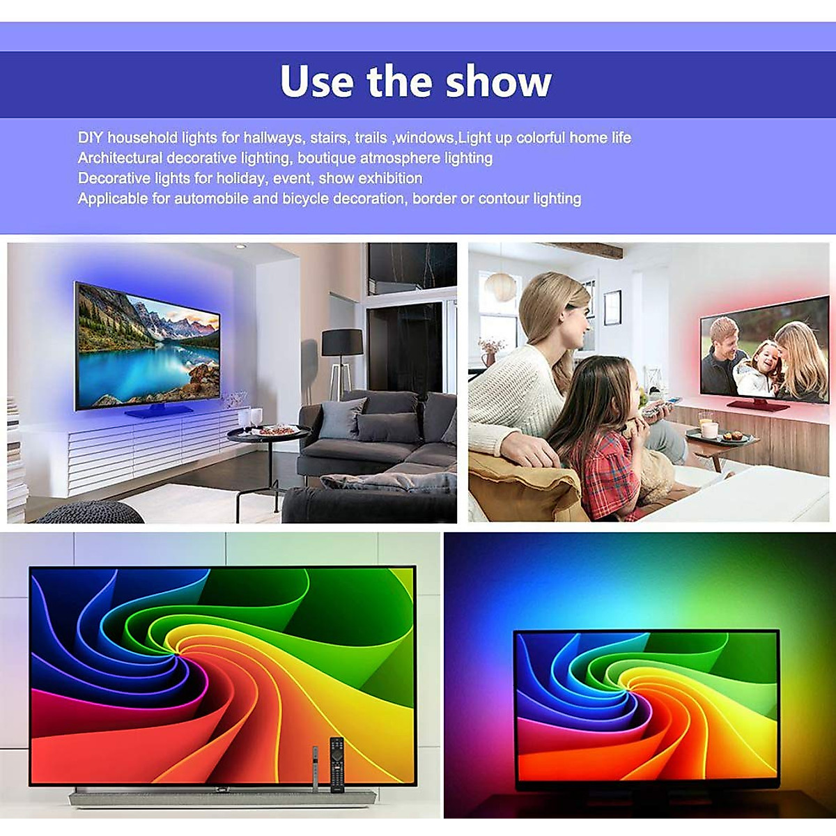 STAR LIGHTING Led Strip Lights 6.56ft for 40-60in TV USB Backlight Kit with Remote, 16 Color 5050 Bias HDTV （24Key Remote）