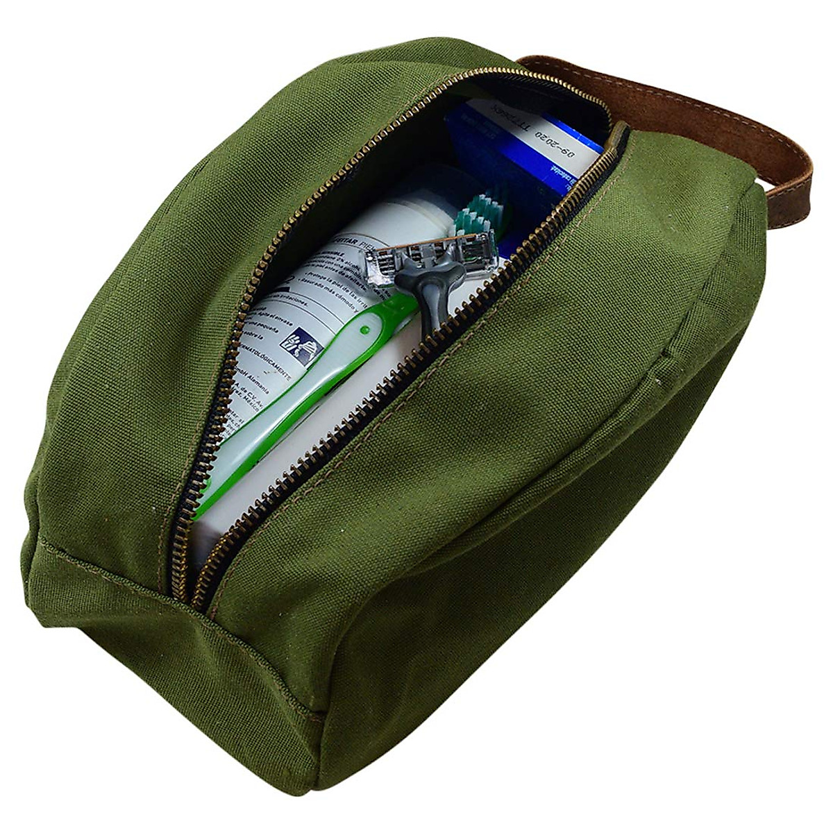 Hide & Drink, Water Resistant Canvas Toiletry Bag, Organizer, Travel Dopp, Home & Office Accessories, Handmade :: Olive