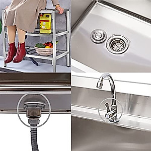 Commercial Restaurant Sink W/Faucet & Drain, Utility Kitchen Sink With Console/Stand, 304 Stainless Steel Sink Kit With Single Bowl For Garage Basement Shop Portable Handwashing Station