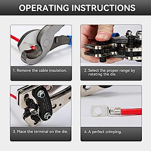 HKS Battery Cable Lug Crimping Tool 10-1 AWG with 60Pcs Copper Ring Terminals 8 Sizes Cable Lugs Set, Heavy Duty Wire Crimper