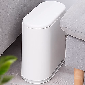 10 Liter Slim Trash Can with Press Top Lid, Oval Split Garbage Bin for Home, Office, Bathroom, (White)