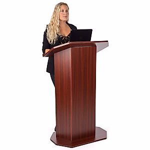 Displays2go Affordable Wooden Podium – Mahogany (OLILCTOPBSM)